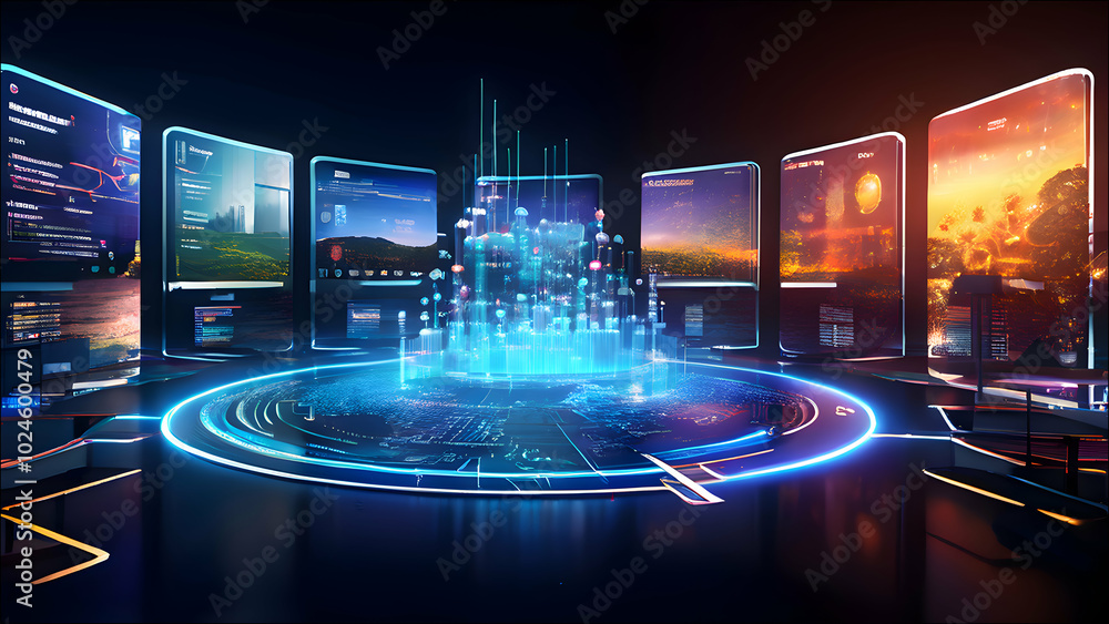 illustrate a scene where various AI technologies like machine learning ...