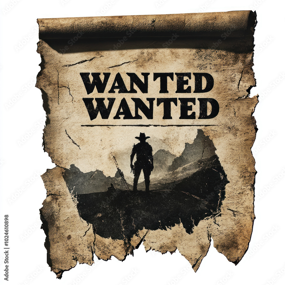 Poster with bold 'WANTED' text, grungy background. Classic Wild West ...