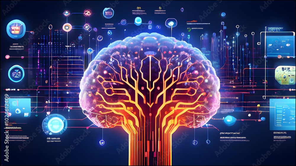 illustrate a scene where various AI technologies like machine learning ...