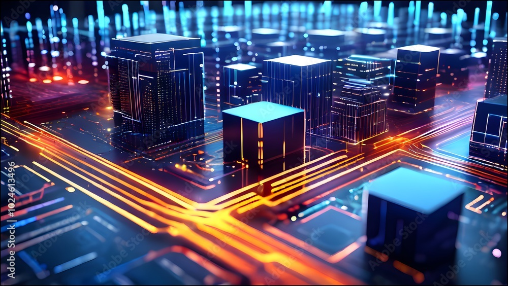 illustrate a scene where various AI technologies like machine learning ...