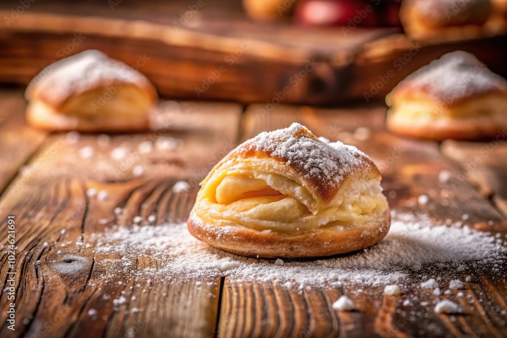 Small flaky pastry cookies filled with sweet cheese dusted with ...