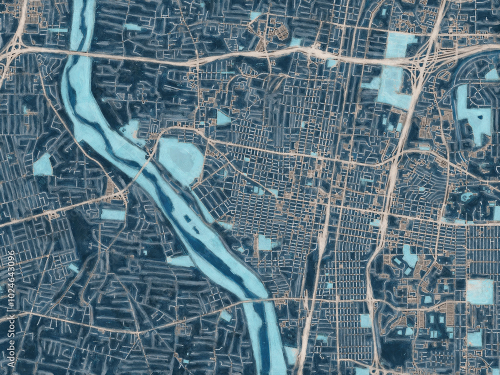 Painterly Style City Map of Albuquerque Center New Mexico, USA in a ...