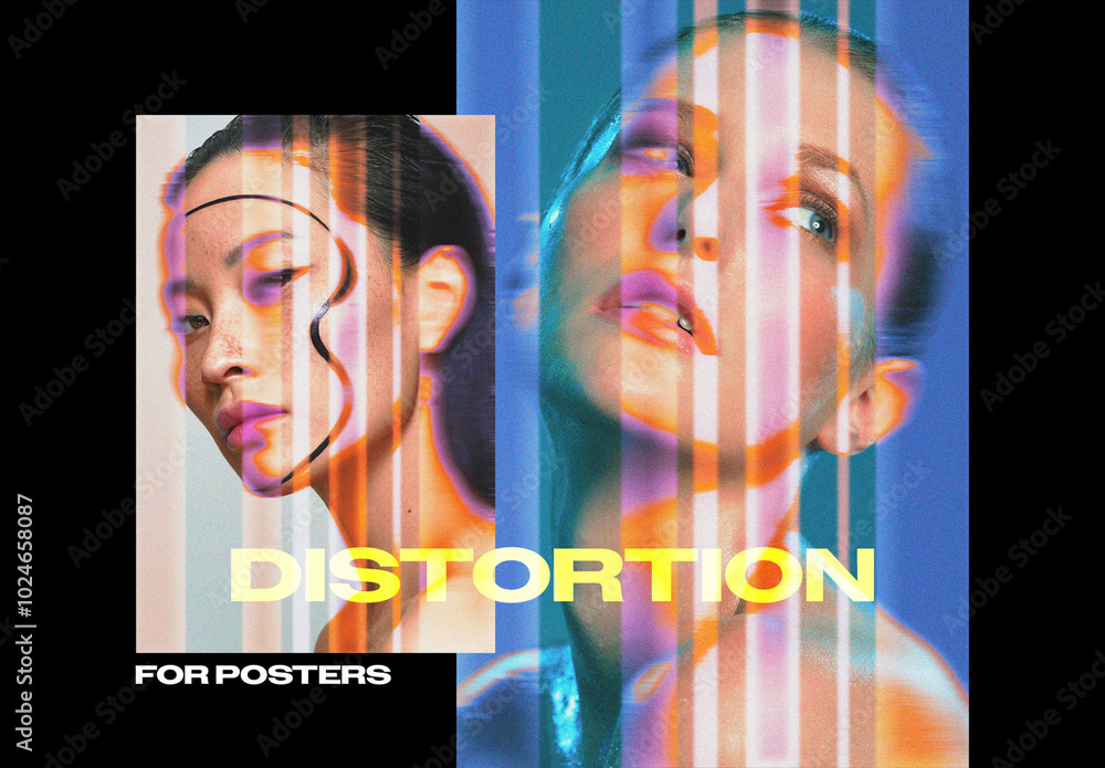 Color Streaks Distortion Poster Photo Effect Mockup Stock Template ...
