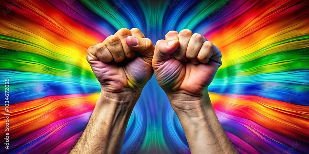 A symbol of unity and strength, two clenched fists rise up against a ...