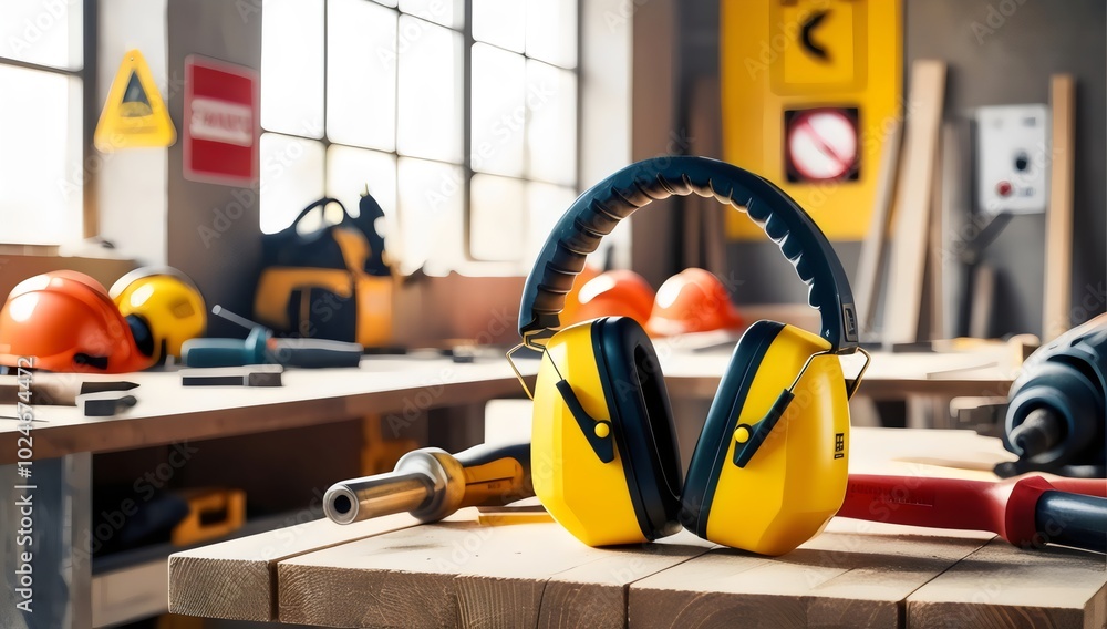 Workshop safety tools and equipment including ear protectors, power ...