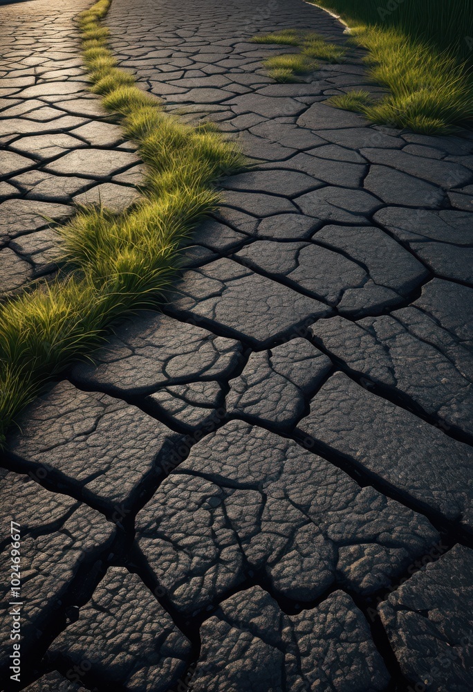 detailed close intricate cracked asphalt patterns revealing textured ...