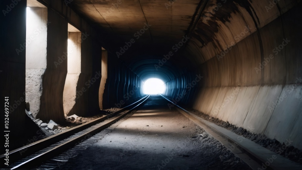 Underground Railway Tunnel with Overgrowth: This wide concrete tunnel ...