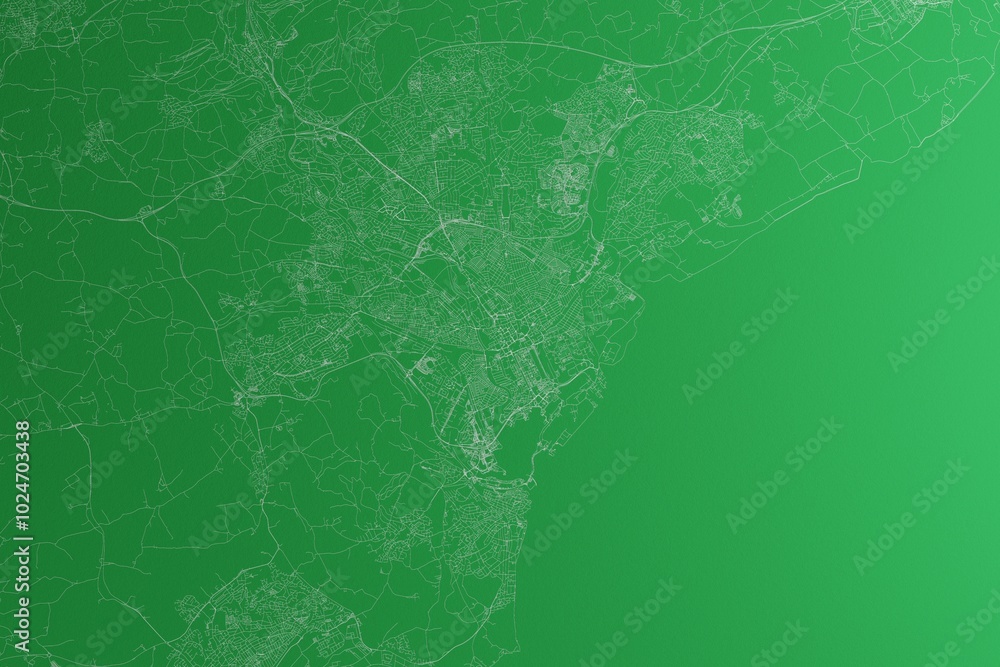 Map of the streets of Cardiff (UK) made with white lines on green paper ...
