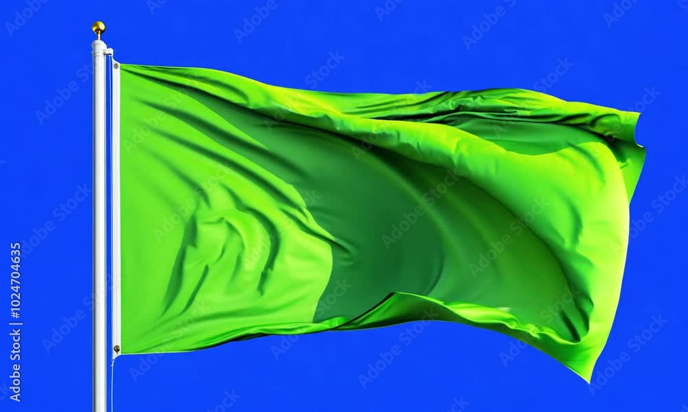 Chroma key green screen flag waving in the wind against a chroma key ...