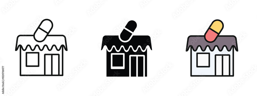 Pharmacy icon in outline, silhouette and editable colors in ...