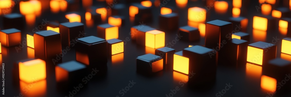 Glowing Cubes in a Void, a surreal arrangement of illuminated cubes ...