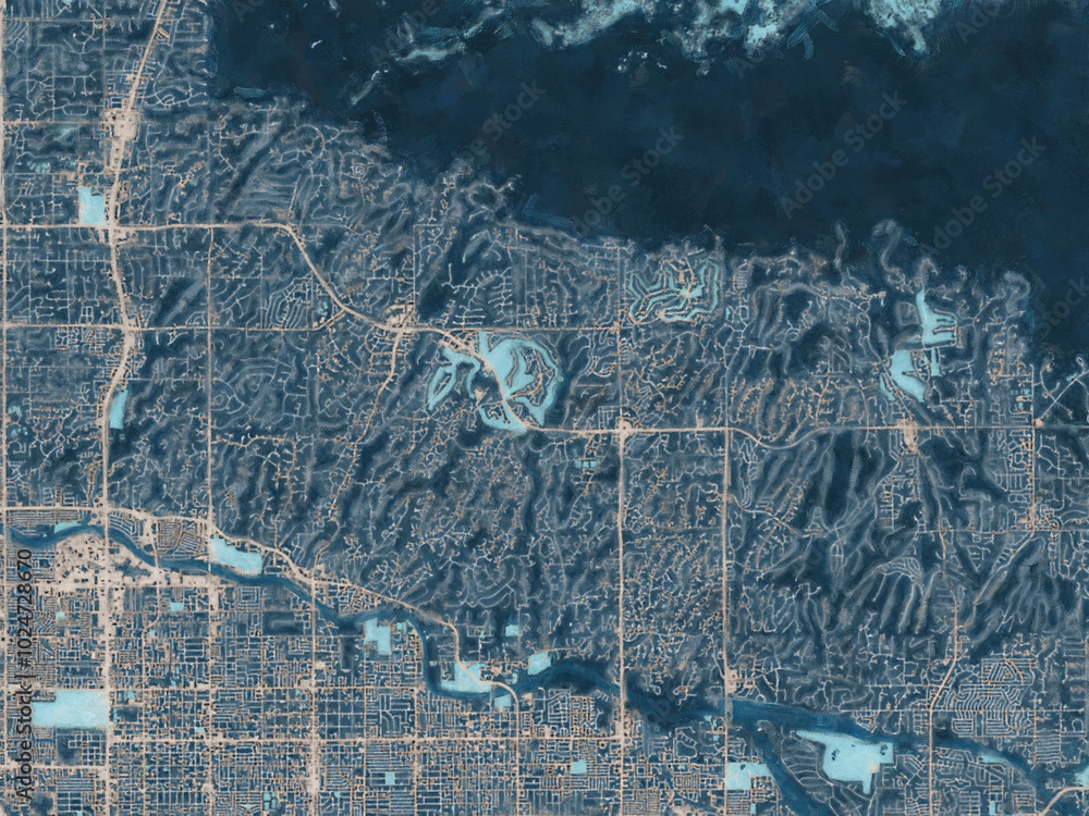 Painterly Style City Map of Catalina Foothills Arizona, USA in a Blue ...