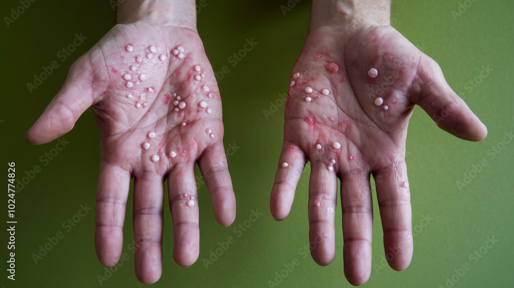 Male hands with Monkeypox rash. Patient with MonkeyPox viral disease ...