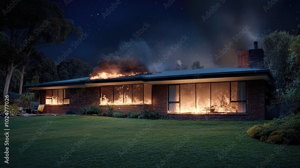 Half of the roof and wall of a suburban home show significant fire ...