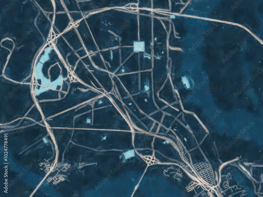 Painterly Style City Map of North Charleston South Carolina, USA in a ...