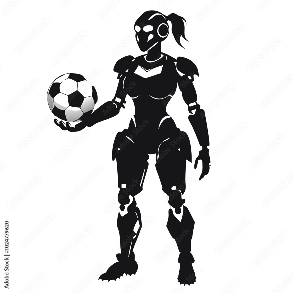 Robo-Soccer Star: A sleek, stylized silhouette of a female robot ...