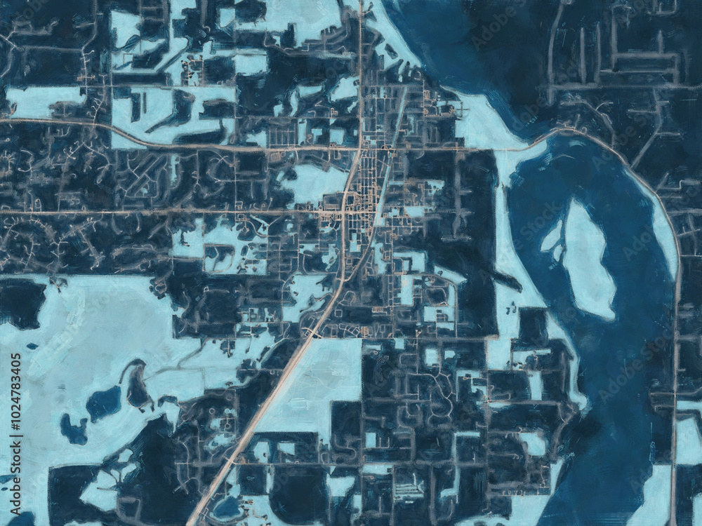 Painterly Style City Map of Palmer Alaska, USA in a Blue Color Scheme ...