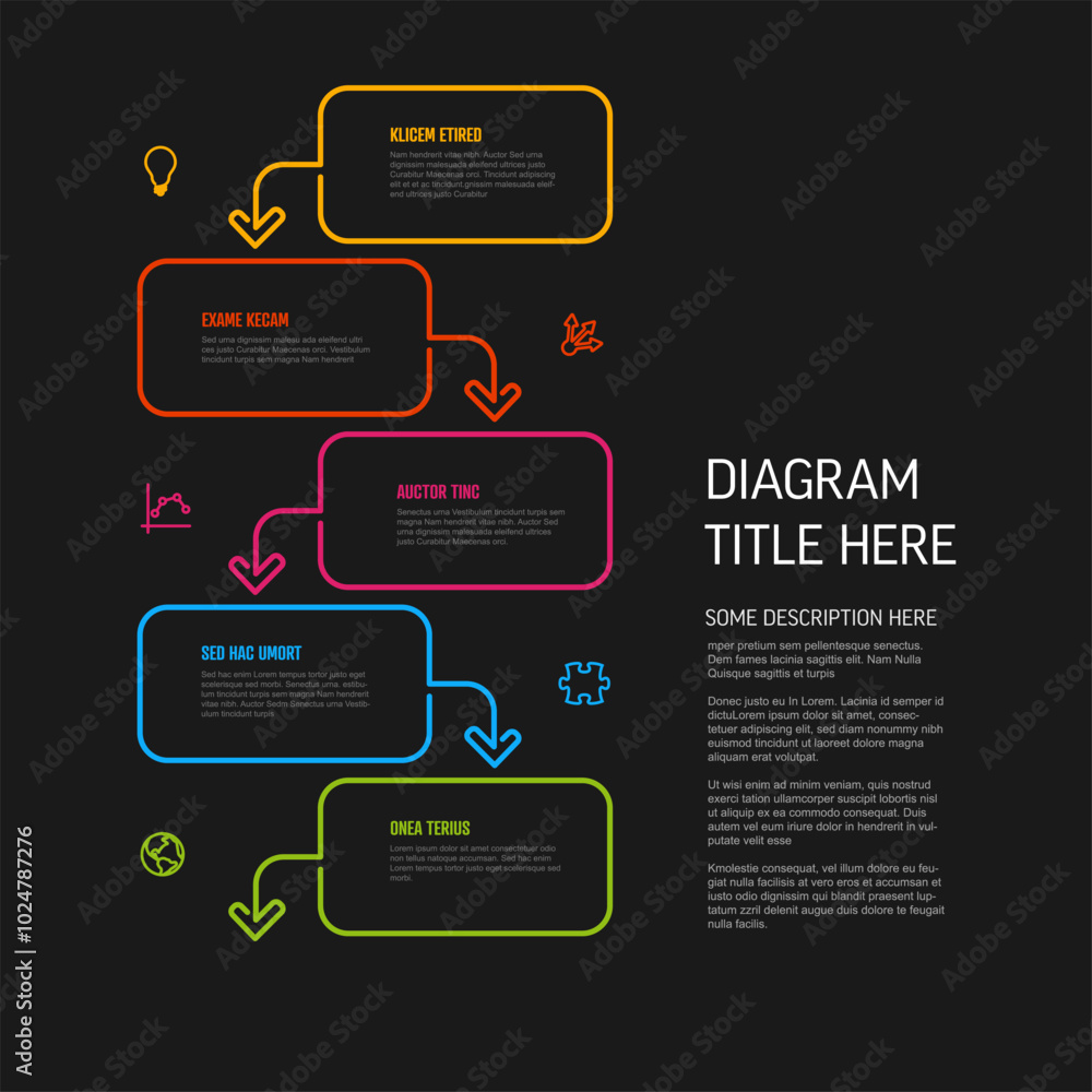 Five steps content rectangle blocks infographic template with colorful ...