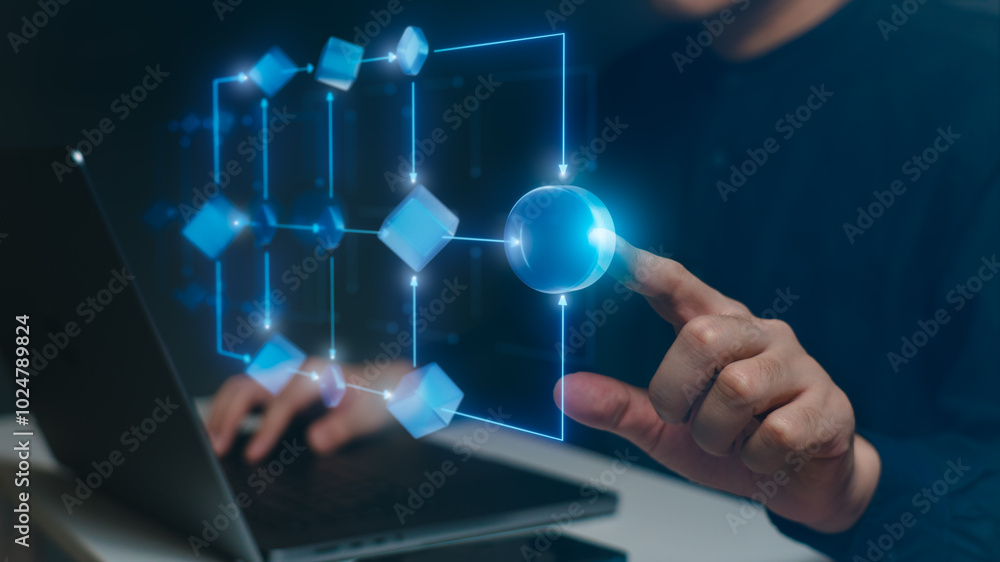 Interactive digital flowchart with connected nodes concept Stock Photo ...