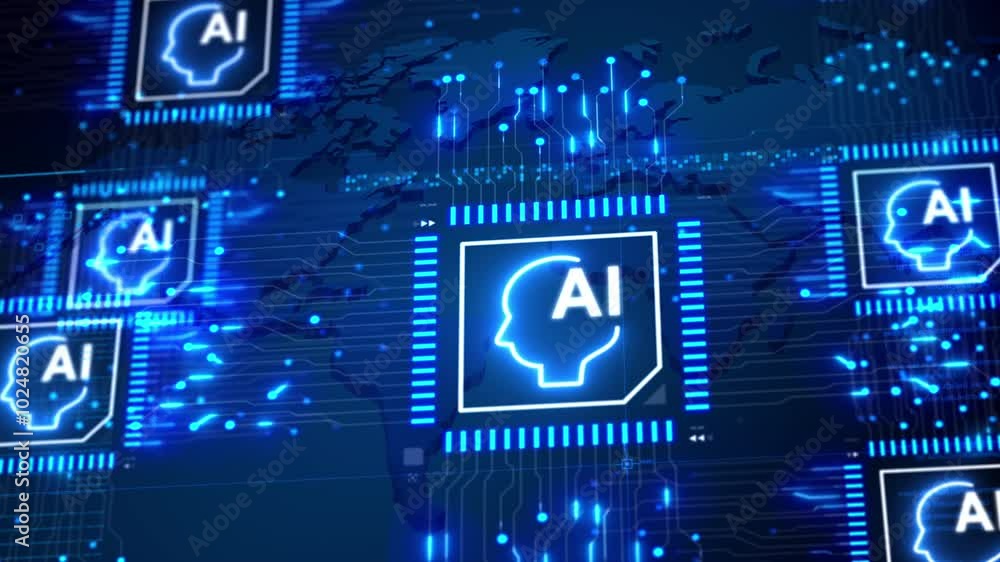 3D animation of AI Artificial intelligence technology concept. AI Cpu ...