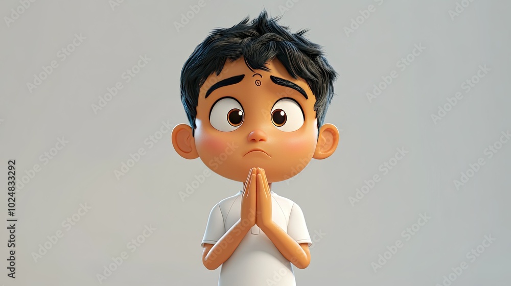 3D Indian cartoon character showing an apologetic expression, hands ...