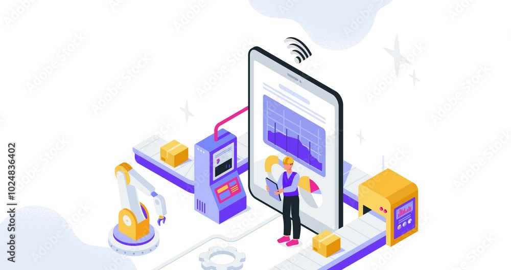 Smart Factory. Moving banner with modern wireless technologies for ...