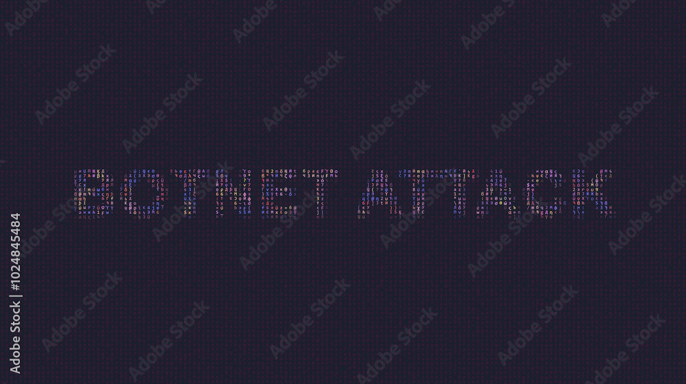 Cybersecurity concept botnet attack on foreground screen, ASCII style in a code development ...