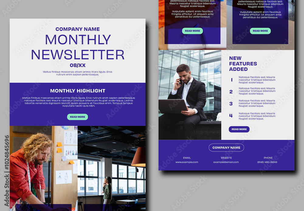 Navy and Mint Green Monthly Email Newsletter Stock Template | Adobe Stock