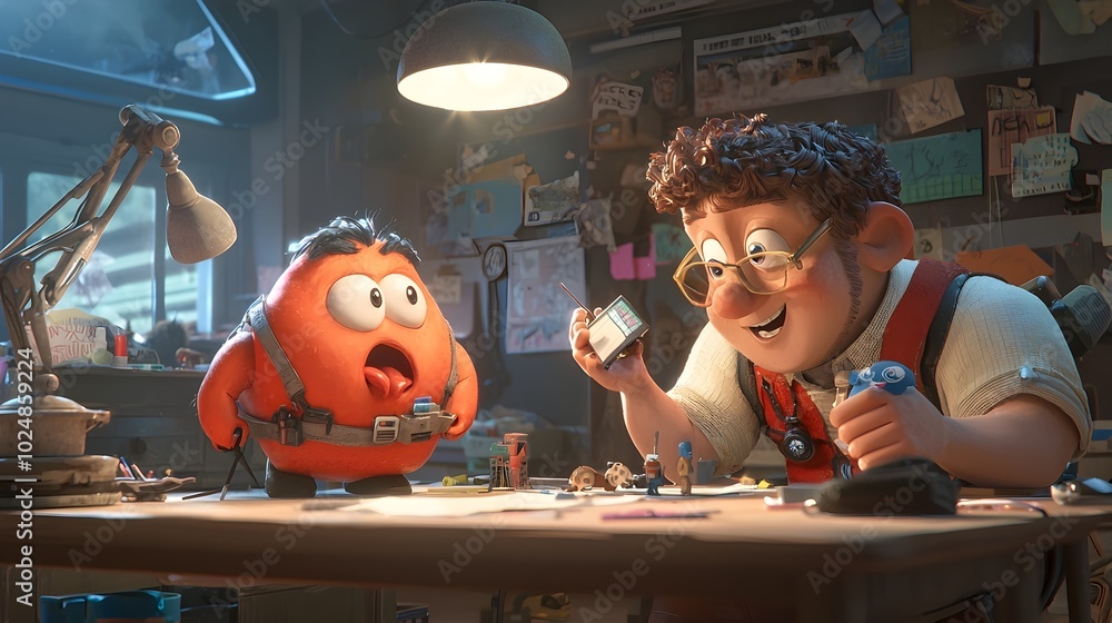 Humorous 3D clay animated detective character interrogating a suspect ...