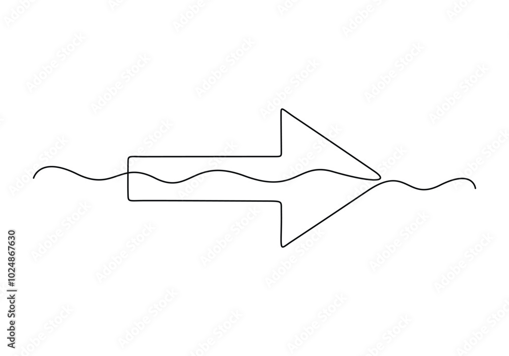 Arrow pointing right, continuous one line drawing vector. Single line ...