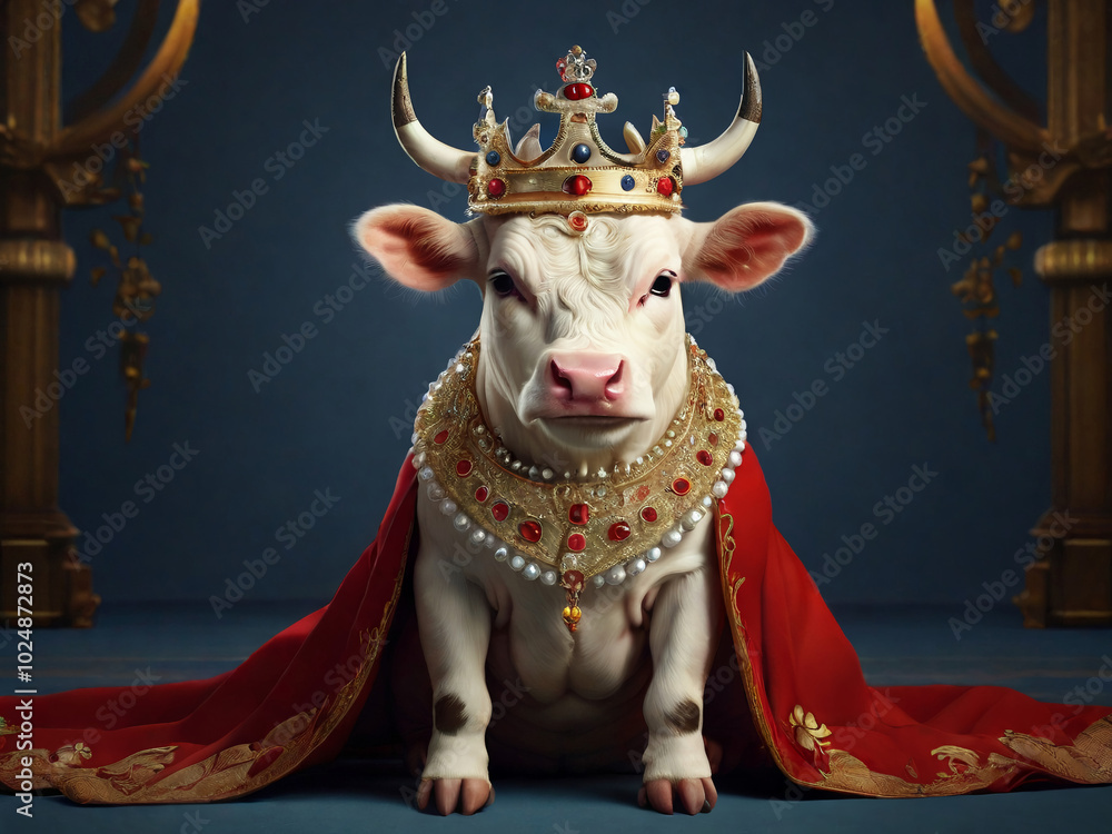 animal mammal cute royal bull in a golden crown AI generated Stock ...