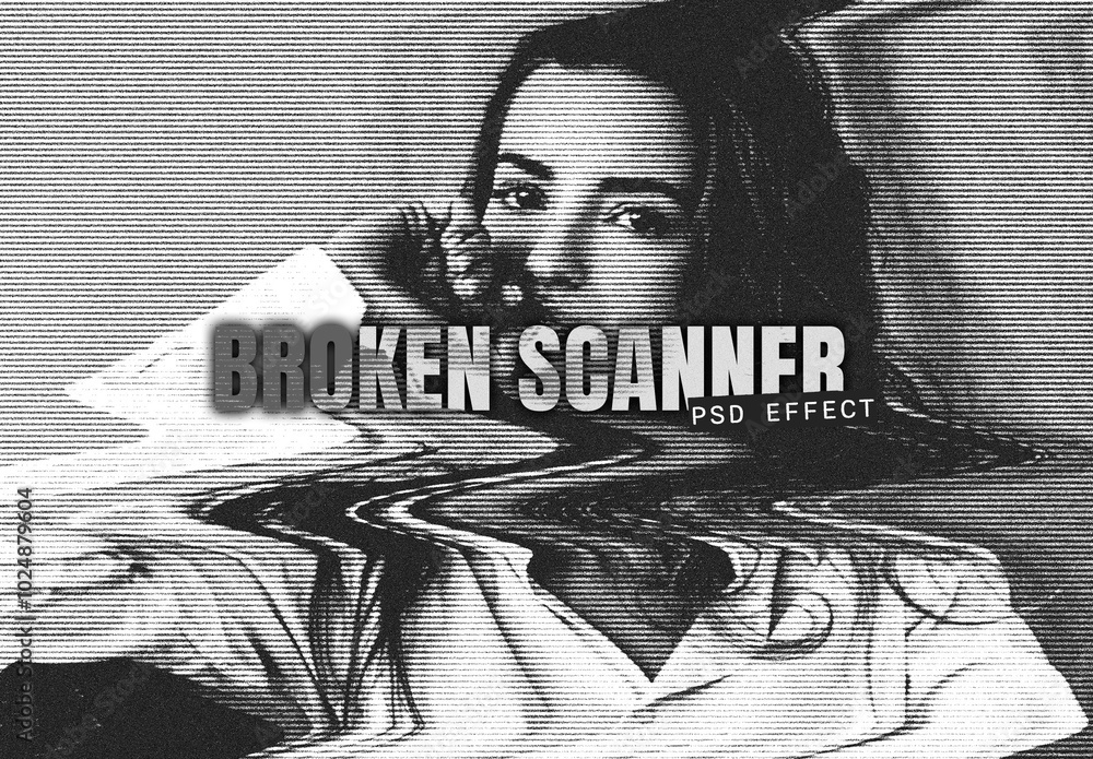 Broken Scanner Image Effect Mockup Stock Template | Adobe Stock