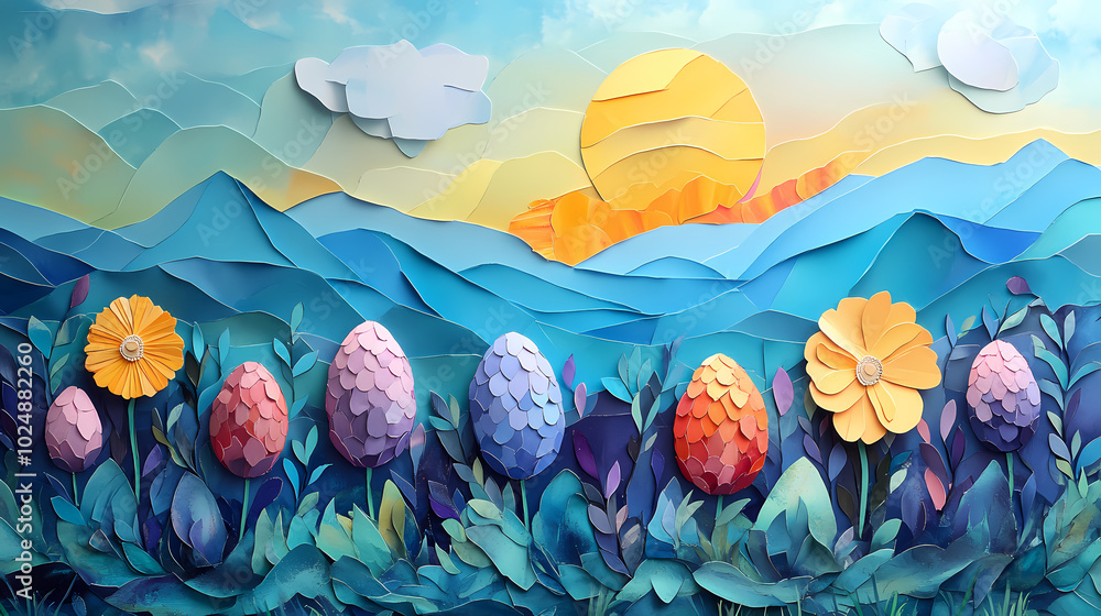 Paper collage artistic image of easter greeting image graduated shades ...