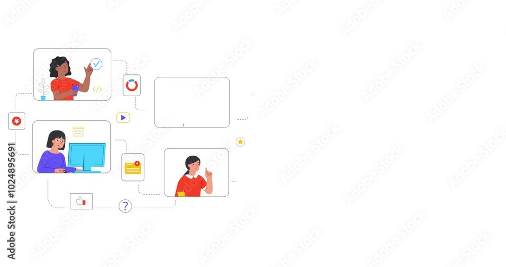 Team communication. Moving banner with office workers organizing remote ...