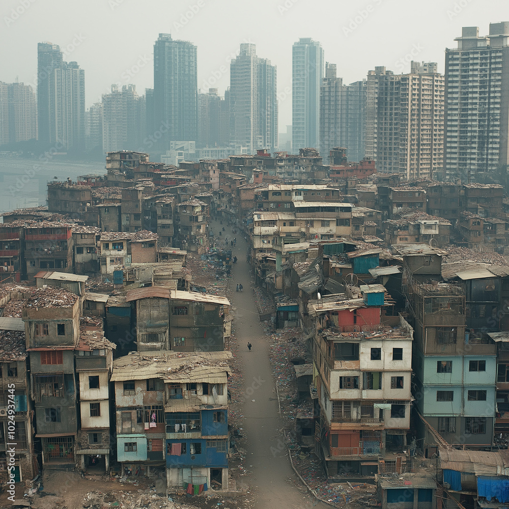 powerful contrast between modern skyscrapers and impoverished housing ...