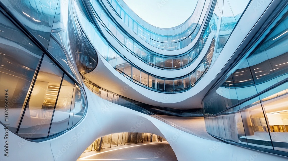 Futuristic architectural marvel: sweeping curves of glass and steel ...