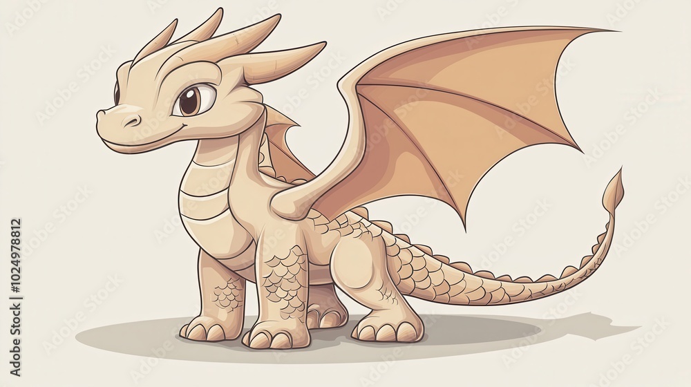 Cartoon dragon with minimalist scales, clean lines and simple shapes ...