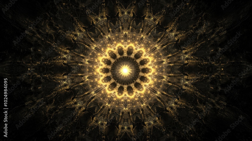 Bright, glowing sun rays fanning out from a central point on a black ...