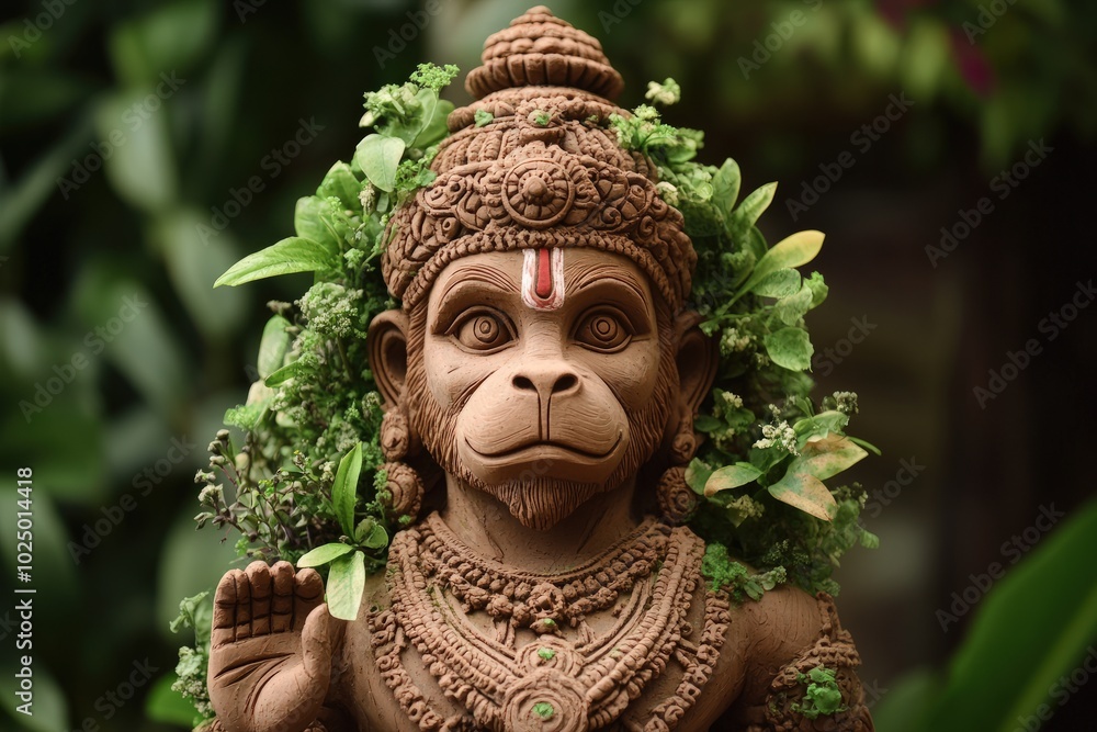 A sustainable idol of Lord Hanuman, made from biodegradable clay mixed ...