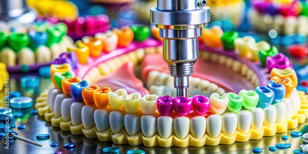 Advanced dental milling machine meticulously carving human teeth shapes ...