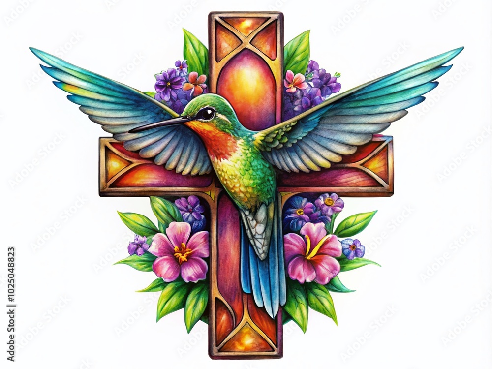 Beautiful Cross with Hummingbird Tattoo Design for Spiritual and Nature ...