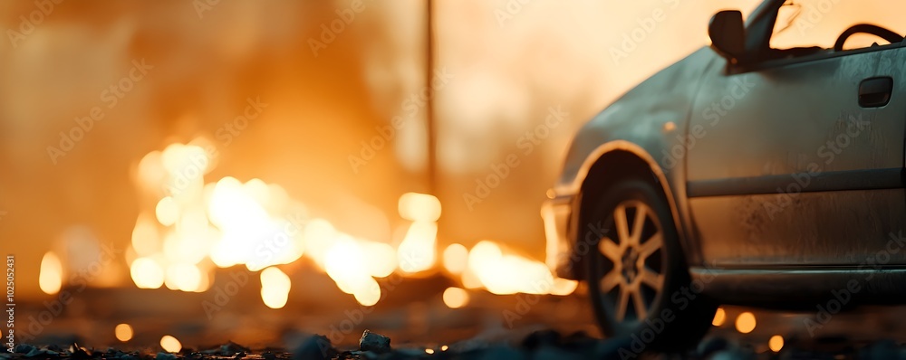 Burnt Car at Night A Surreal Scene of Glowing Embers and Mysterious ...