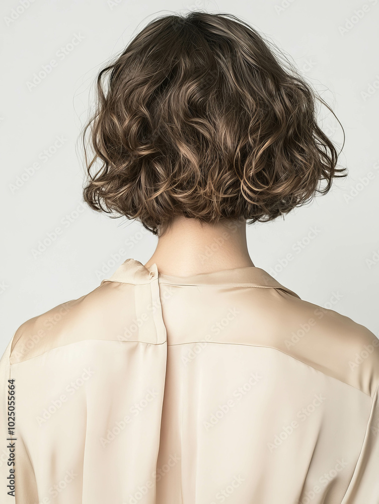 Photo of the back view of an woman with short brown hair, shoulder ...