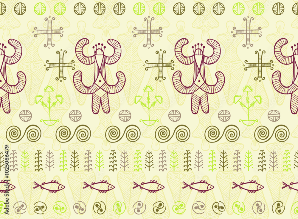 Pagan goddess trypillia culture seamless pattern. Cute moldovan ...