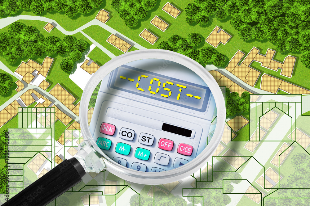 Imaginary cadastral map of territory with buildings, roads and land ...