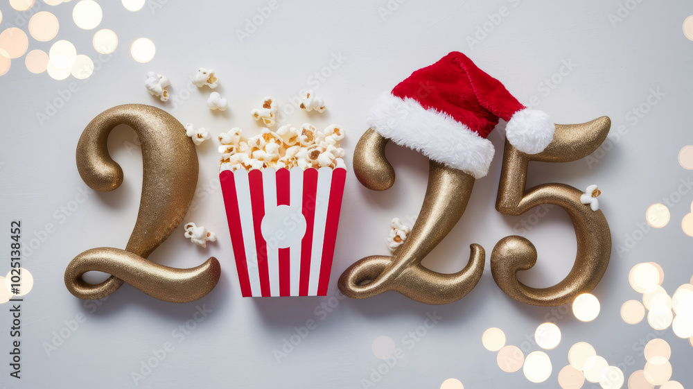 Christmas numbers "2025" written in gold font. The number "0" is a ...