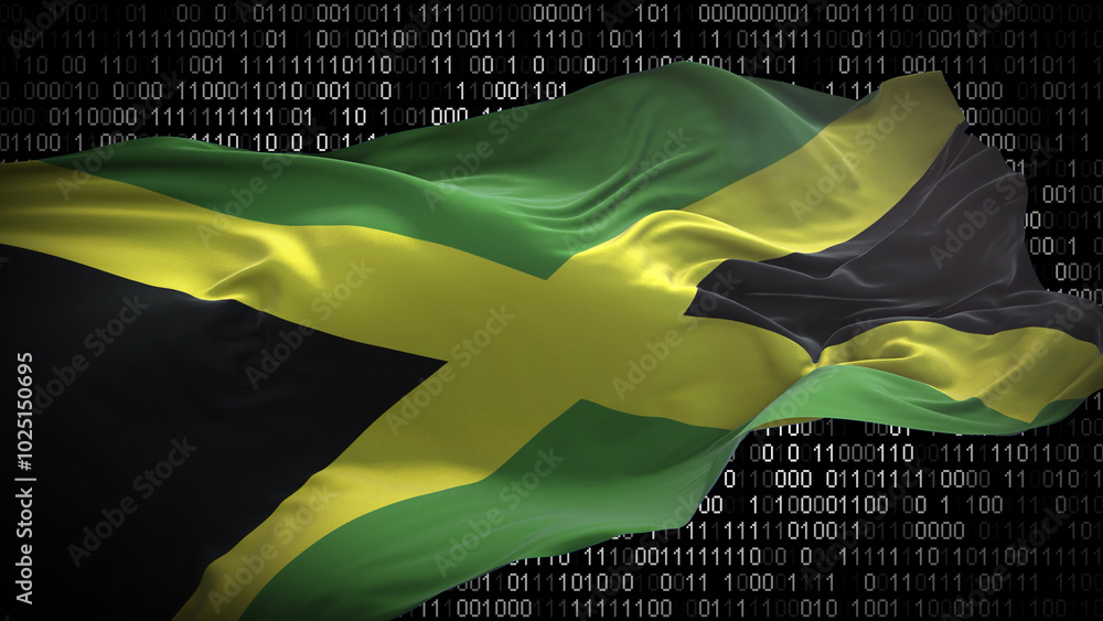 Binary code on flag of Jamaica. Program source code or Hacker concept ... Binary code on flag of Jamaica. Program source code or Hacker concept ...