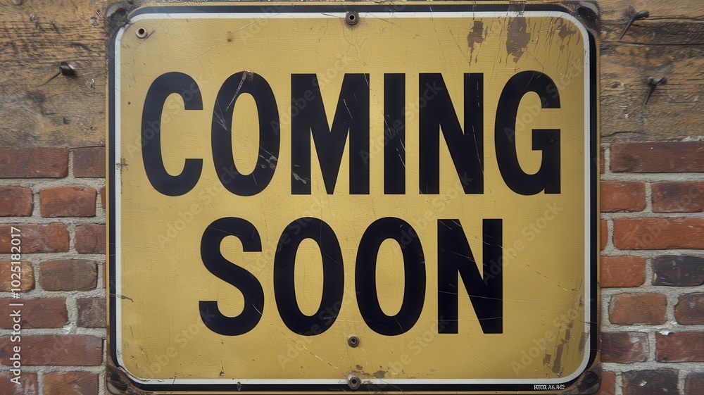 Yellow "COMING SOON" sign with "NEW STORE OPENING SOON" text, partially ...