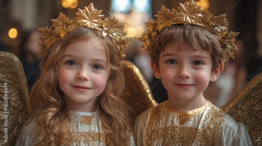 Kids dressed as angels and shepherds during a Christmas play ...