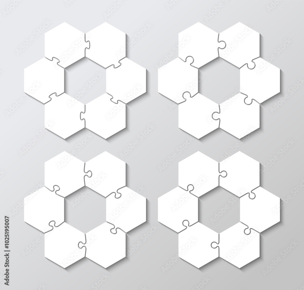 Hexagonal puzzle pieces set. Thinking mosaic game with 6 shapes. Simple ...